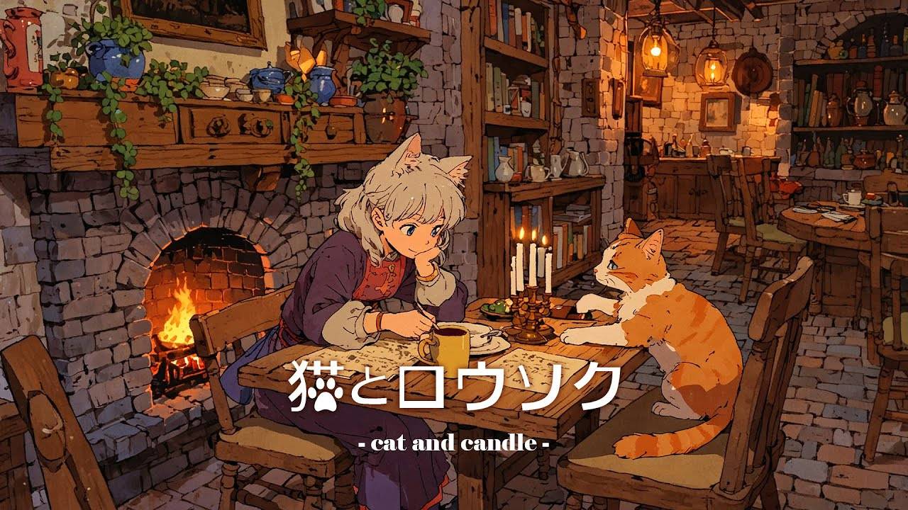 Relaxing music to soothe the soul     - cat and candle -