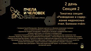 Пчела и Человек 2025. 2 секция. Докладчики: Соловьев, Форестер, Брандорф, Базаев и другие.