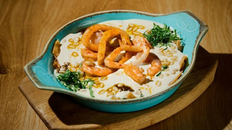 Ливанская кухня. Фатте с морепродуктами.