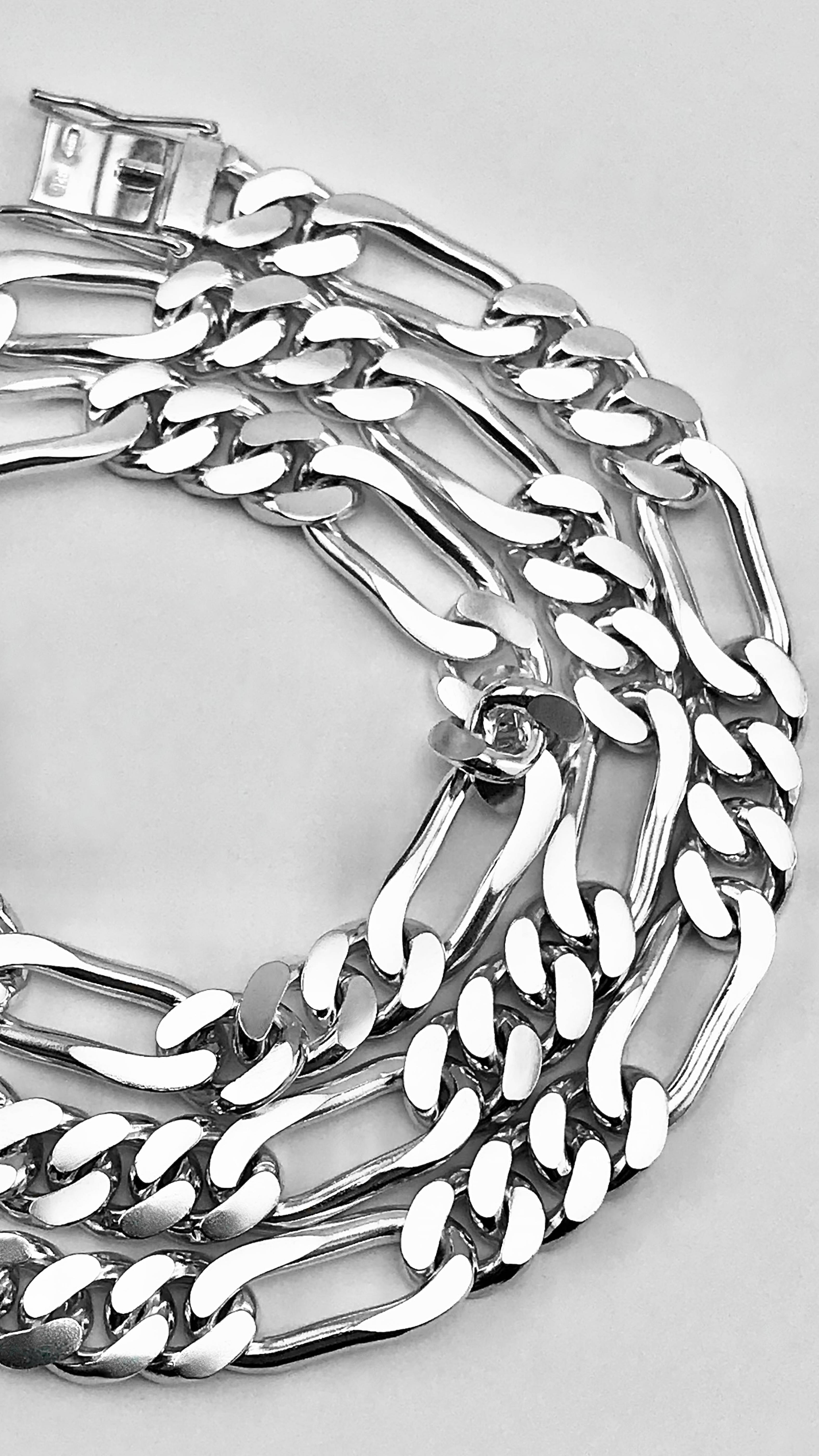 Серебряная цепь Картье, Фигаро. Ширина 10 мм. 50, 55, 60, 65 см. Замок-коробка.