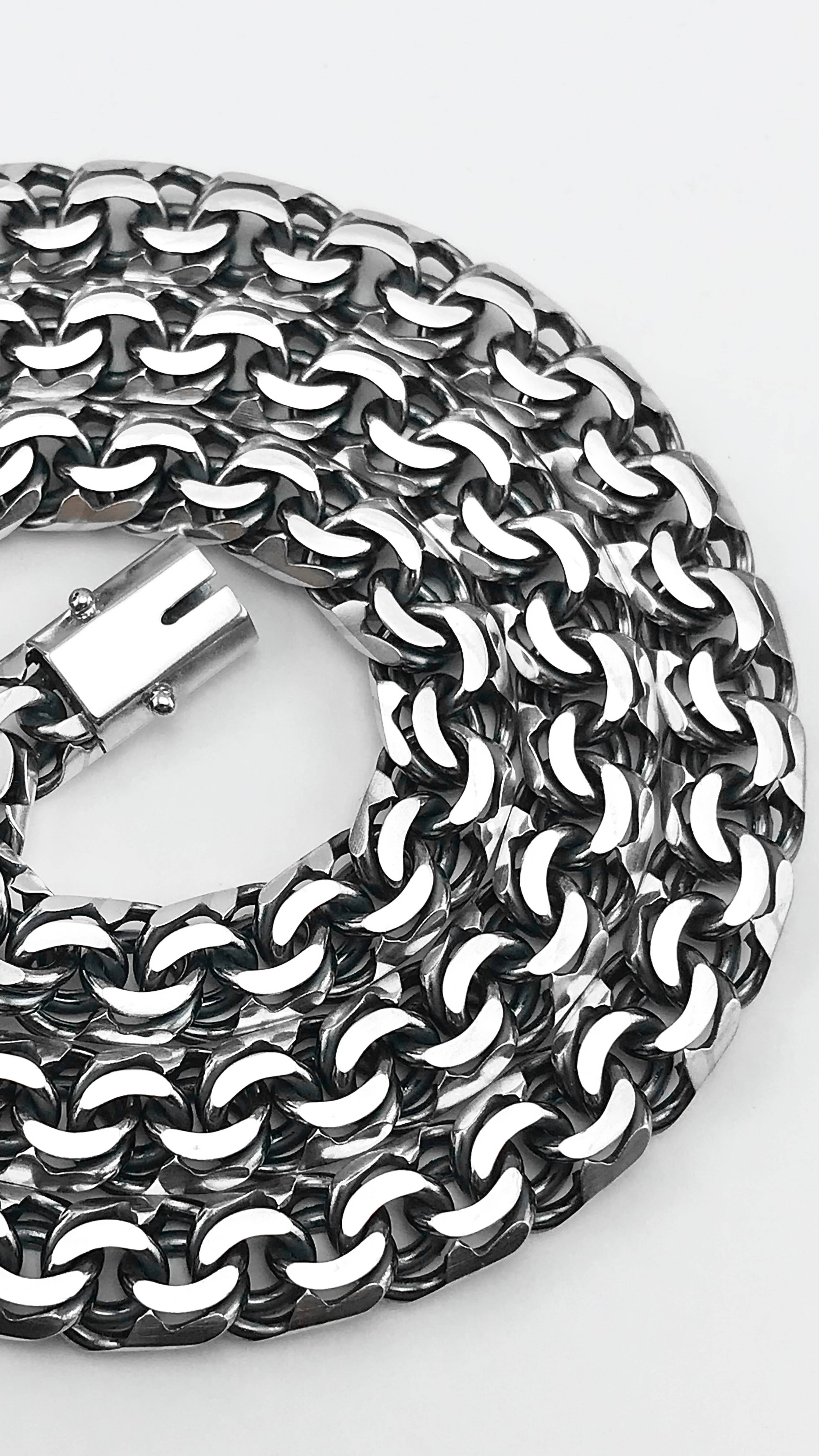 Серебряная цепь Бисмарк с алмазной гранью. 50, 55, 60, 65 см. Замок-коробка.