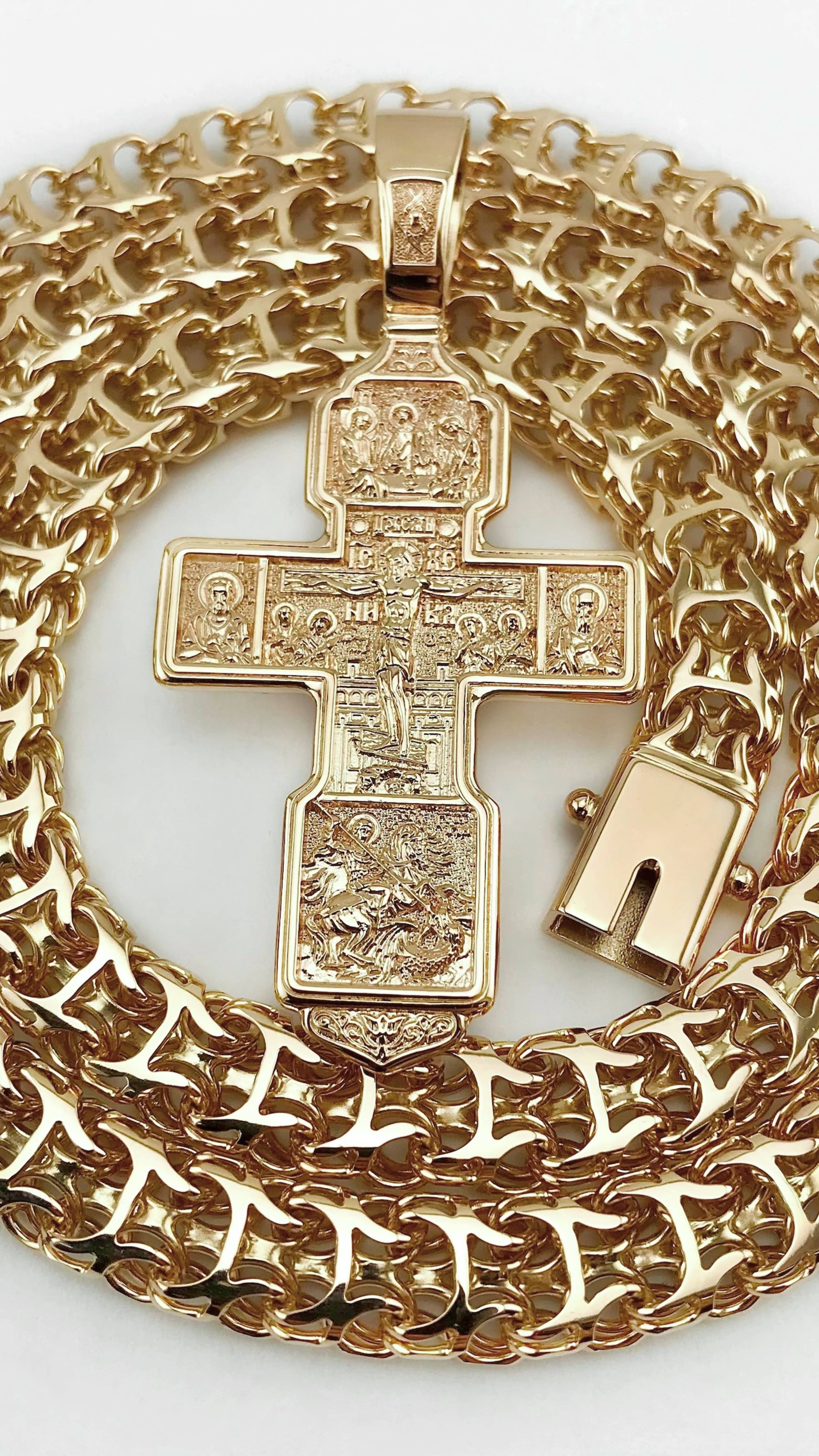 Золотой православный крест 20,63 грамма и цепь Рамзес 101,29 грамм длина 60 см золото 585