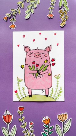 🌿🐽 Рисуем весеннее настроение! Свинка с цветами – легко и красиво! 💕
