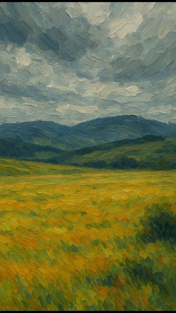 «Холмистая равнина под серым небосводом» (Стиль картины: импрессионизм) #184