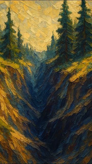 «Глубокий овраг с елями» (Стиль картины: #импрессионизм) #191