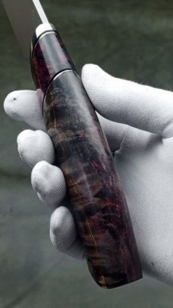 Нож Разделочный сталь К390 , рукоять карбон, карельская берёза, ножны.