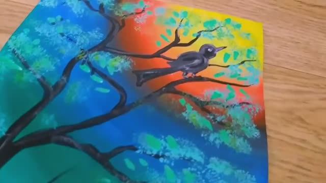 Весна_Птичка_Как нарисовать пейзаж - обучающее видео для детей