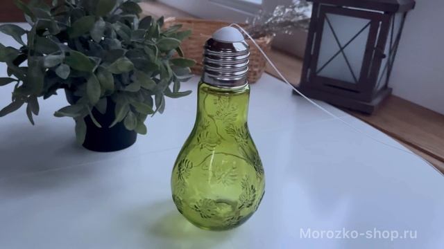 Лампа ПАЛЬМЭРА зеленая, стекло, 10 тёплых белых микро LED-огней, 18х9 см, батарейки, 1009770-2