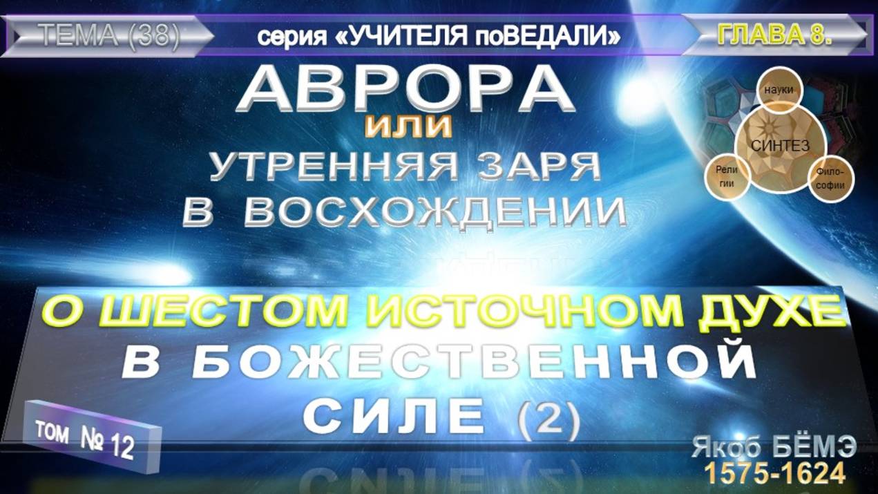 (12)АВРОРА (Утренняя ЗАРЯ в Восхождении)-О ШЕСТОМ ИСТОЧНОМ ДУХЕ В БОЖЕСТВЕННОЙ СИЛЕ-Бёмэ (1575-1624)