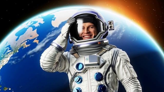 Космонавт на фоне Земли // Футаж