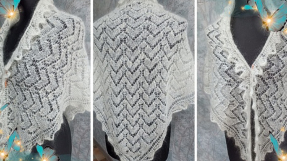 Косынка спицами от нижнего угла⚡Схема 3🧶Часть 2⚡Миниатюра🦋