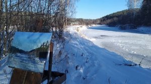 "Этюд Чусовая замерзла. Ноябрь. Раскуиха". Процесс написания картины в одной минуте