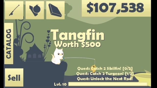 Играю в Cat goes fishing (часть 11). Продолжаю выполнять квесты и ловить рыбу.