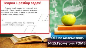 ОГЭ по математике 2025. №15. Планиметрия. Ромб. Теория и разбор всех типовых задач про ромб.