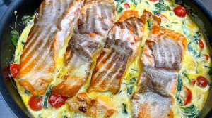Филе лосося на сковороде в сливочном соусе . Быстро и вкусно