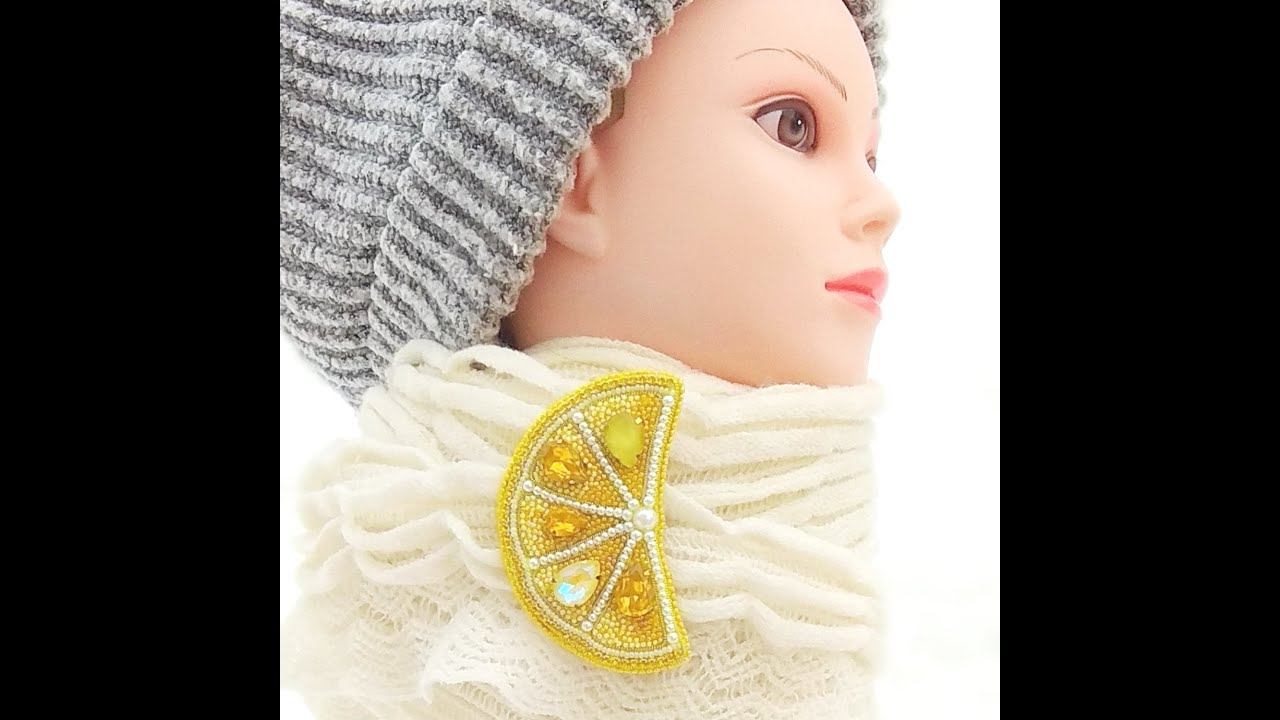Lemon Slice embroidered brooch