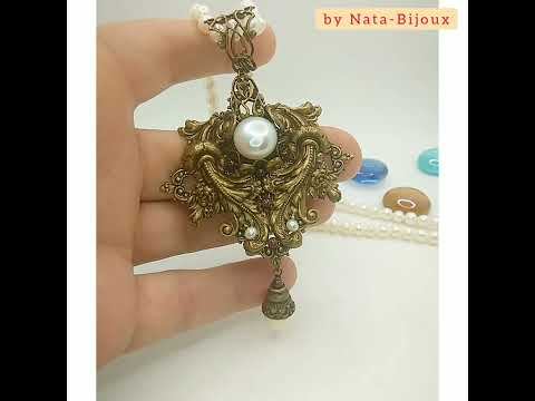 Кулон в винтажном стиле, жемчуг, гранат Nata-Bijoux Handmade