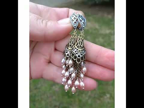 Винтажный стиль, ручная работа - серьги с жемчугом Nata-Bijoux