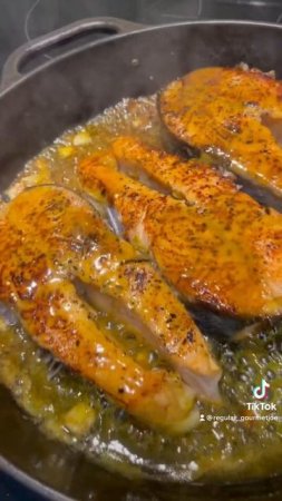 Salmon on the cast-iron. Simple hack for glaze￼. ￼