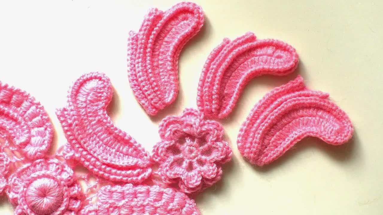 4 урок МК правостороннего листочка-пейсли с обвязками "рачьим шагом" и полустолбиками