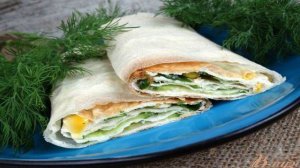 Закуска из лаваша с огурцами и кукурузой