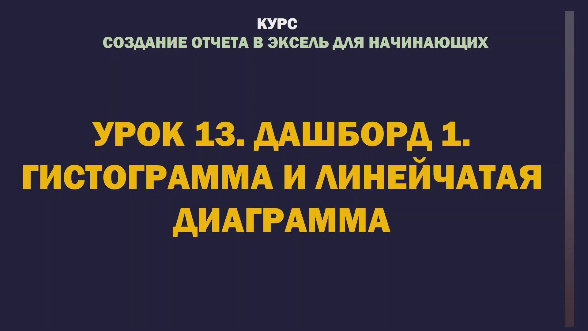 Excel. Создание отчета для начинающих. Урок 13. Дашборд 1. Гистограмма и линейчатая диаграмма