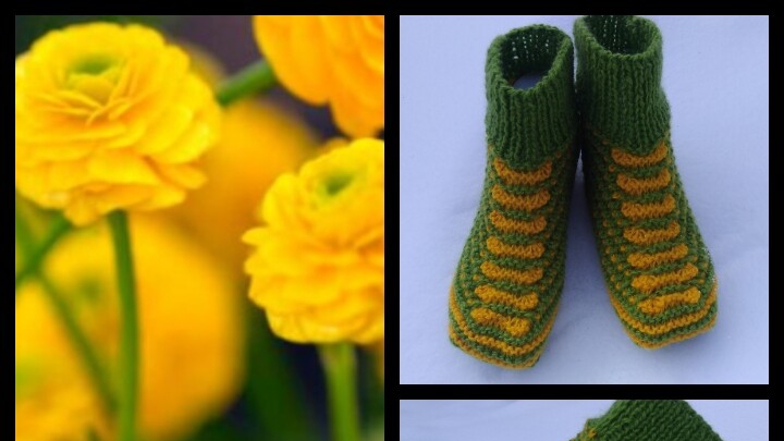 66. МК .# " ЛЮТИКИ "# ТАПОЧКИ-СЛЕДОЧКИ С ВЕЕРАМИ# НА ДВУХ СПИЦАХ БЕЗ ШВОВ #