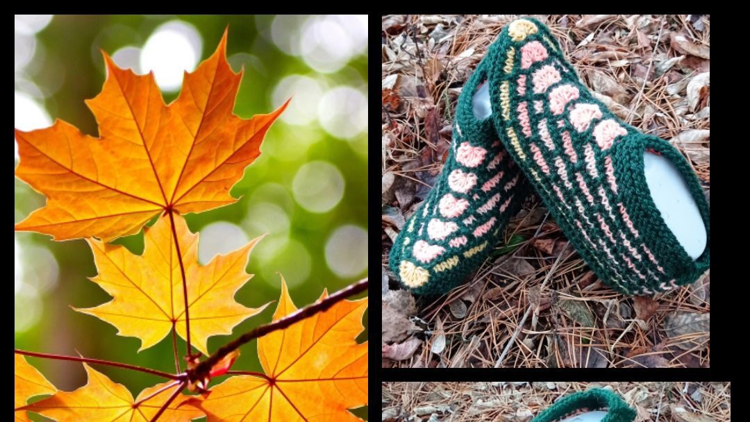 69.МК . " КЛЕНОВЫЙ ЛИСТ"# ТАПОЧКИ-СЛЕДОЧКИ С ВЕЕРАМИ# ИЗ ОСТАТКОВ ПРЯЖИ #