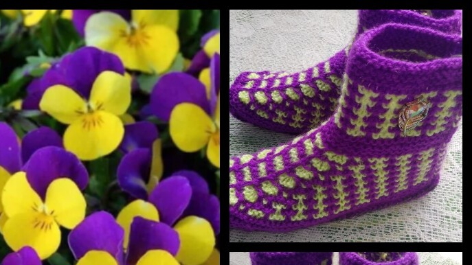 65.МК .# ВИОЛА"# ВЫСОКИЕ ТАПОЧКИ-СЛЕДОЧКИ #НА ДВУХ СПИЦАХ БЕЗ ШВОВ #