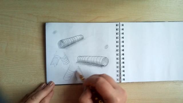 Рисую по книге. Пятнадцатый день. Трубы с контурными линиями