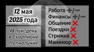 Лунный день 12 мая 2025 года