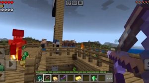 Корабль возле деревни в Minecraft
