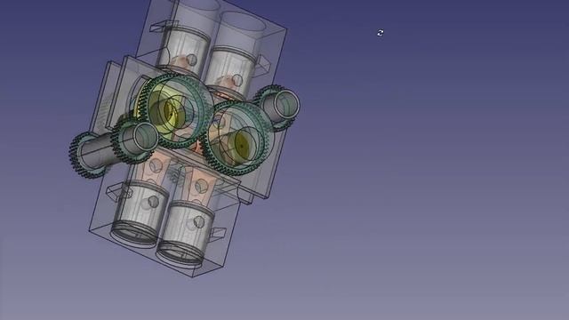 "RusYoke" crankless 2stroke diesel engine (one module), with combo of Balandin and Neander mechanic.