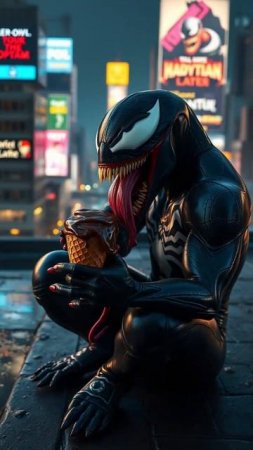 Venom happily licks an ice cream cone #marvel #avengers