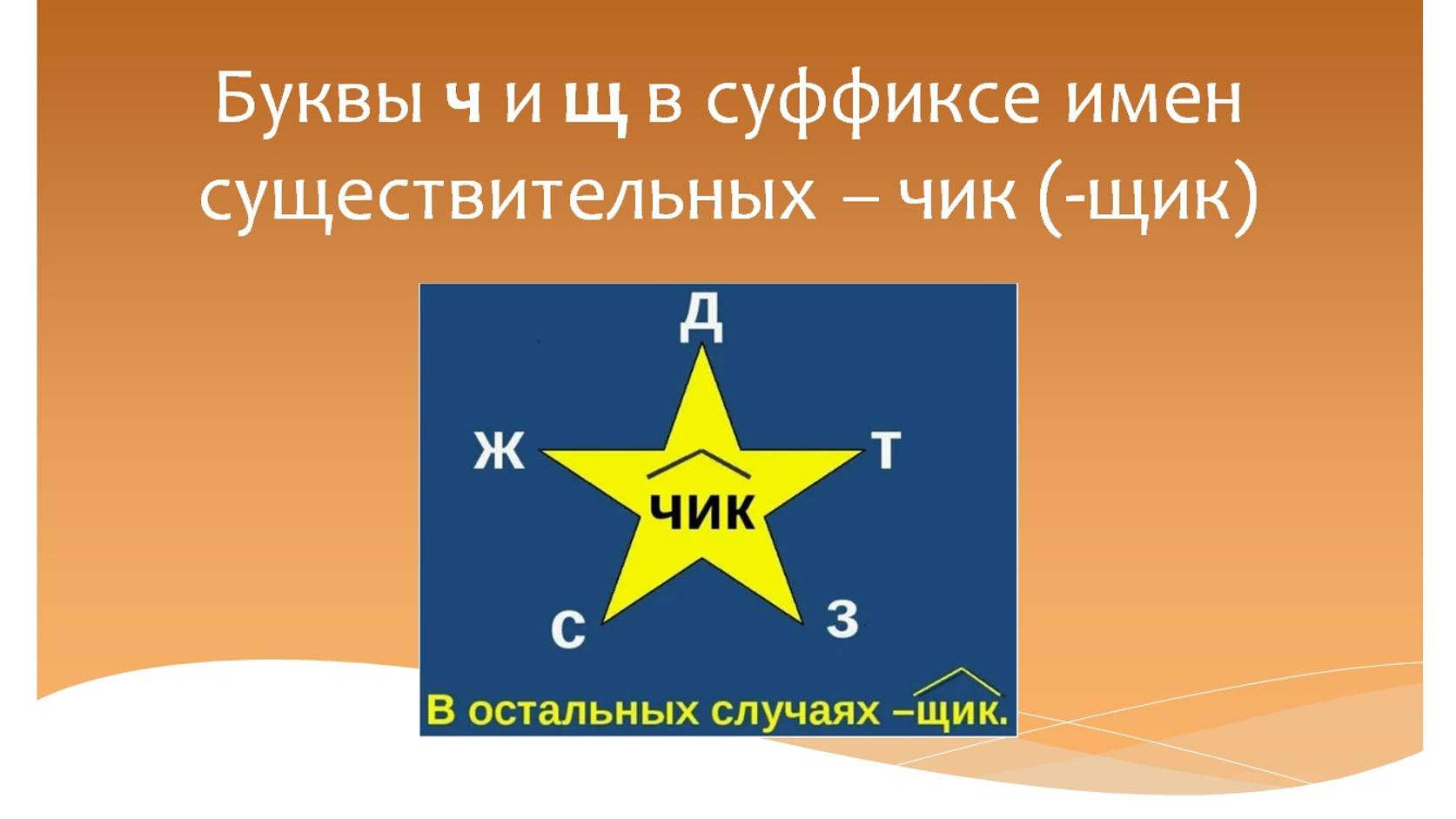 Буквы ч и щ в суффиксе имен существительных – чик (-щик). Русский язык 5 класс.