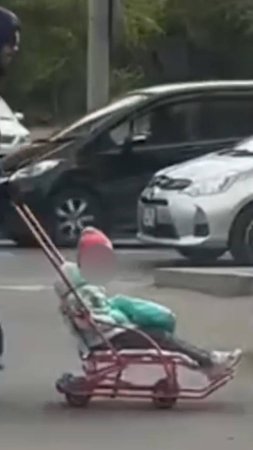 С санками на моноколесе: в сети обсуждают опасный способ передвижения россиянина с ребенком