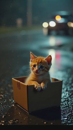 Котенка бросили на дороге