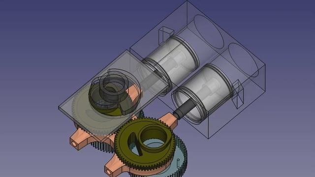 Crankless engine with gear and cam.