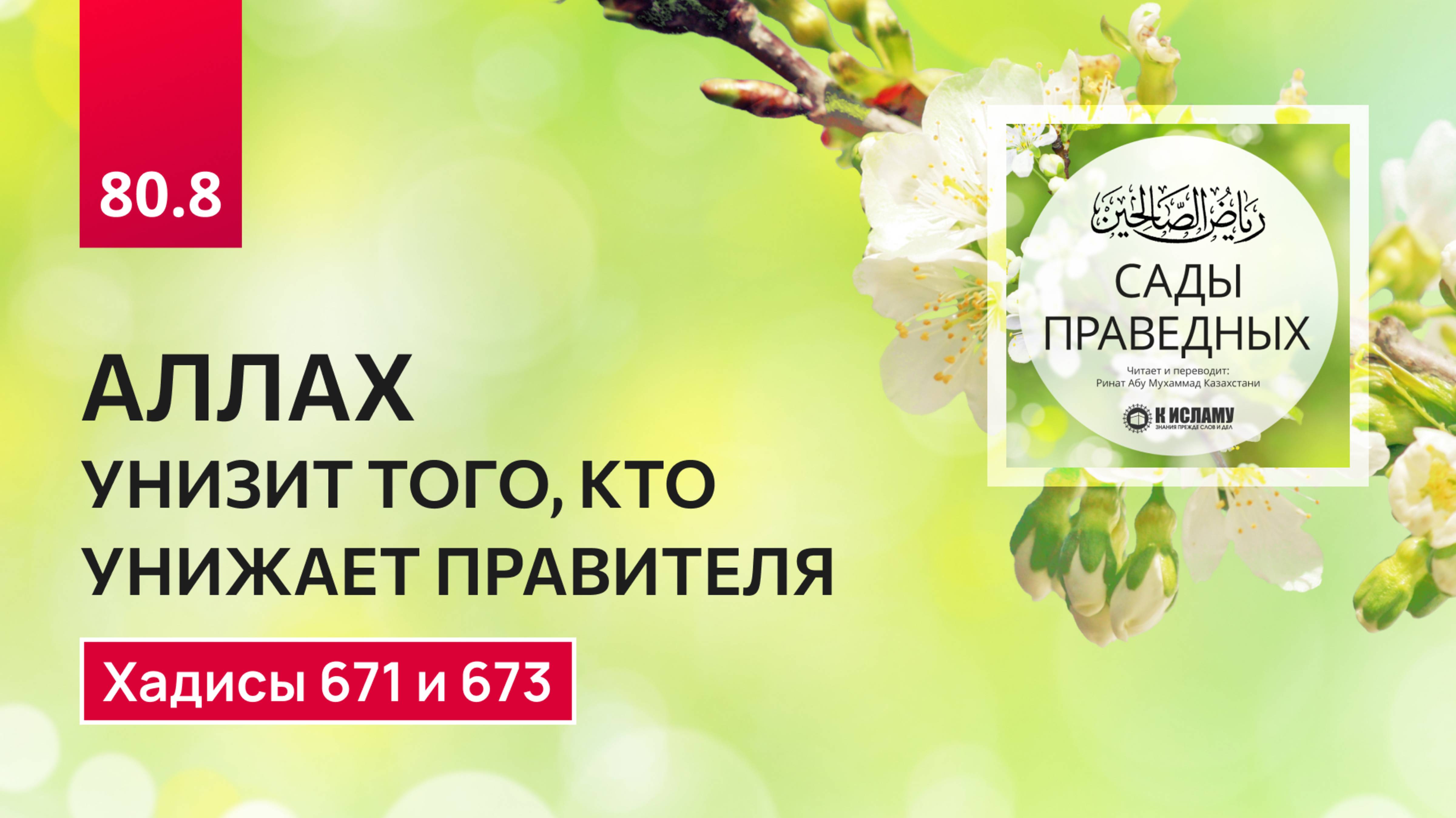 80.8 Сады праведных. АЛЛАХ УНИЗИТ ТОГО, КТО УНИЖАЕТ ПРАВИТЕЛЯ. Хадисы 671 и 673