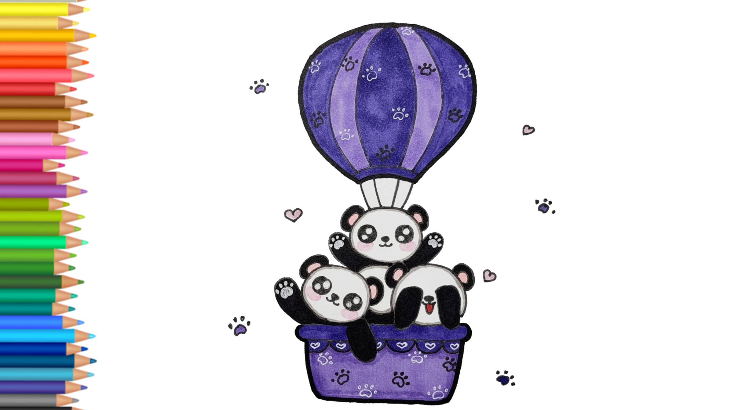 Милые Панды на воздушном шаре/Рисунок🌸