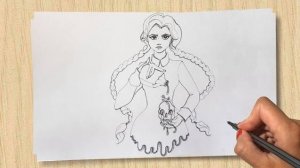 Как нарисовать Уэнздей Аддамс с черепом_Drawing Wednesday Addams _ Учимся рисовать