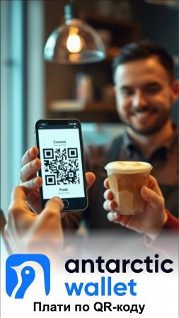 Капучино оплачиваем не картой а криптокошельком ANTARCTIC WALLET по QR-коду. Пробуем в магазине