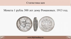 Обзор цен на монету 1 рубль 300 лет дому Романовых 1913. Обновление от 2025-05-25