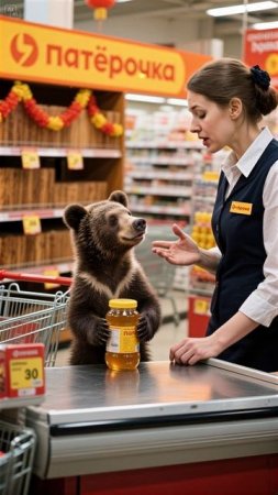 Медвежонок хочет купить мёд