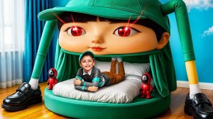 Моя мама Кукла из Игры в Кальмара! Мы построили двухэтажную кровать Squid Game!