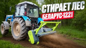 Беларус-1221 с мульчером NIUBO превращает лес в щепу