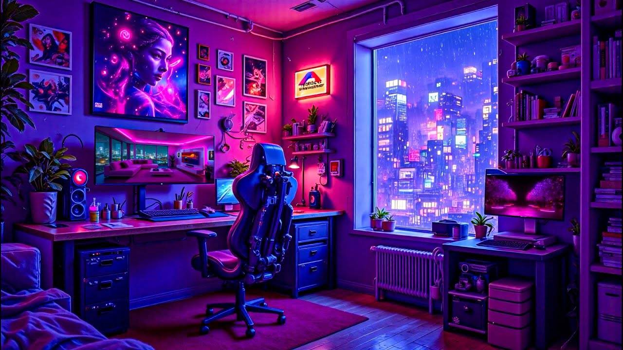 🎧 Lofi Hip Hop Session – Dream Desk Setup – Urban Rain Mood – Focus & Chill 🌆 Lofi Rain Playlist