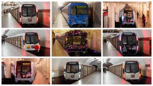 Новогодние метропоезда в московском метро.