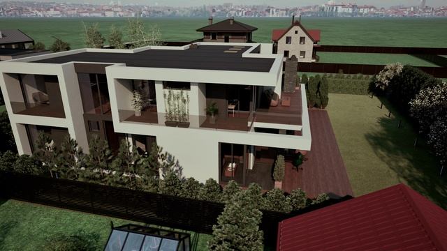 4K двухэтажный дом площадью 340 м² с плоской кровлей в стиле минимализм