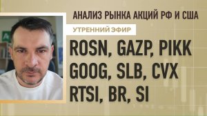 Анализ рынка акций РФ и США/ ROSN, GAZP, PIKK, GOOG, SLB, CVX/ RTSI, BR, SI